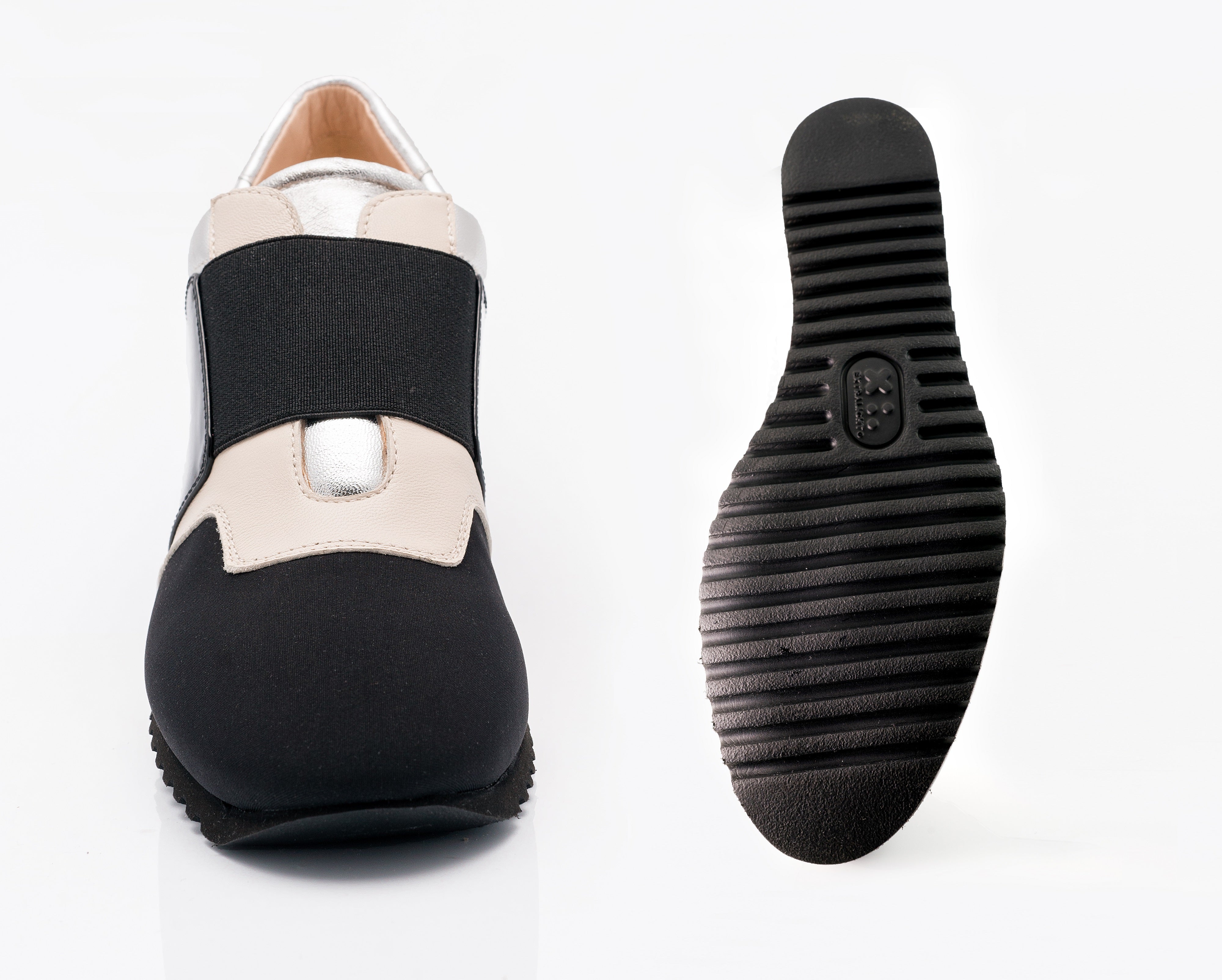 LA Chic Multi Leather slip on Wedge Sneaker Black/White LA Chic Multi Leather slip on Wedge Sneaker Black/White